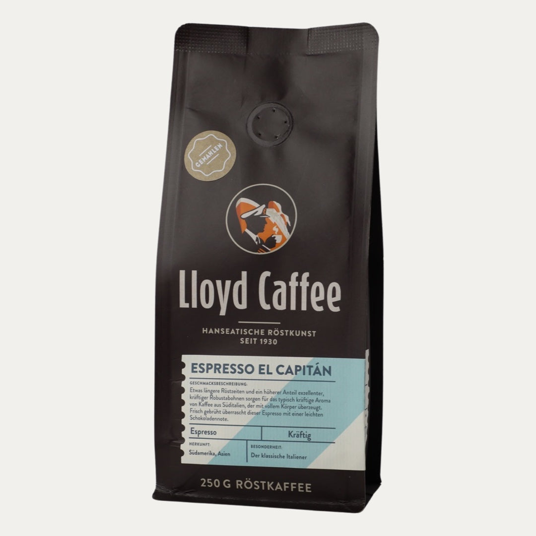 Lloyd Caffee Espresso El Capitan ganze Bohne 250g — Made in Bremen