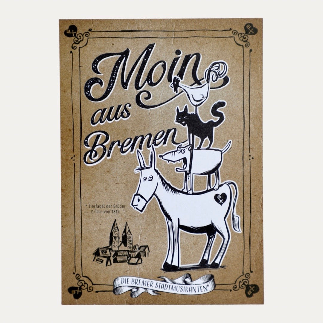 Moin aus Bremen Stadtmusikanten Postkarte — Made in Bremen